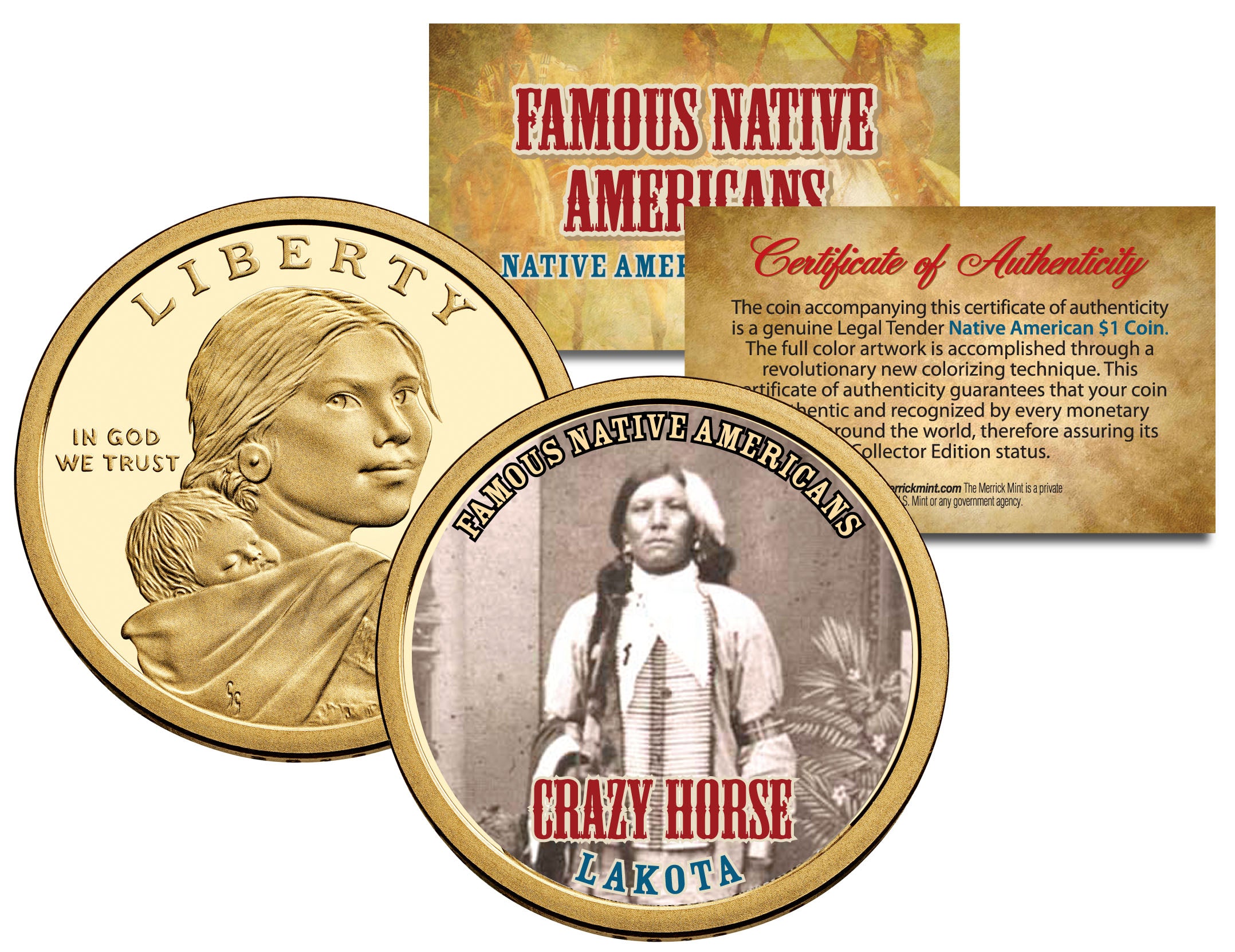 CRAZY HORSE - Famous Native Americans - Sacagawea Dollar Colorized US ...