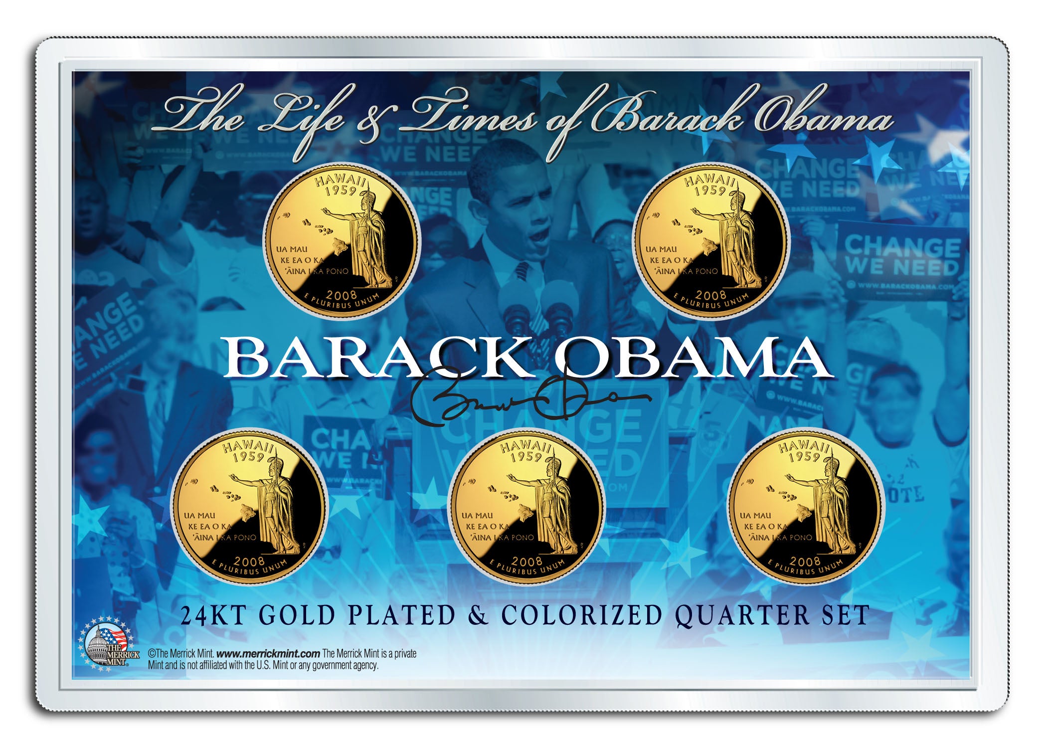BARACK OBAMA - Life & Times - 24K Gold Plated Statehood Hawaii Quarter ...