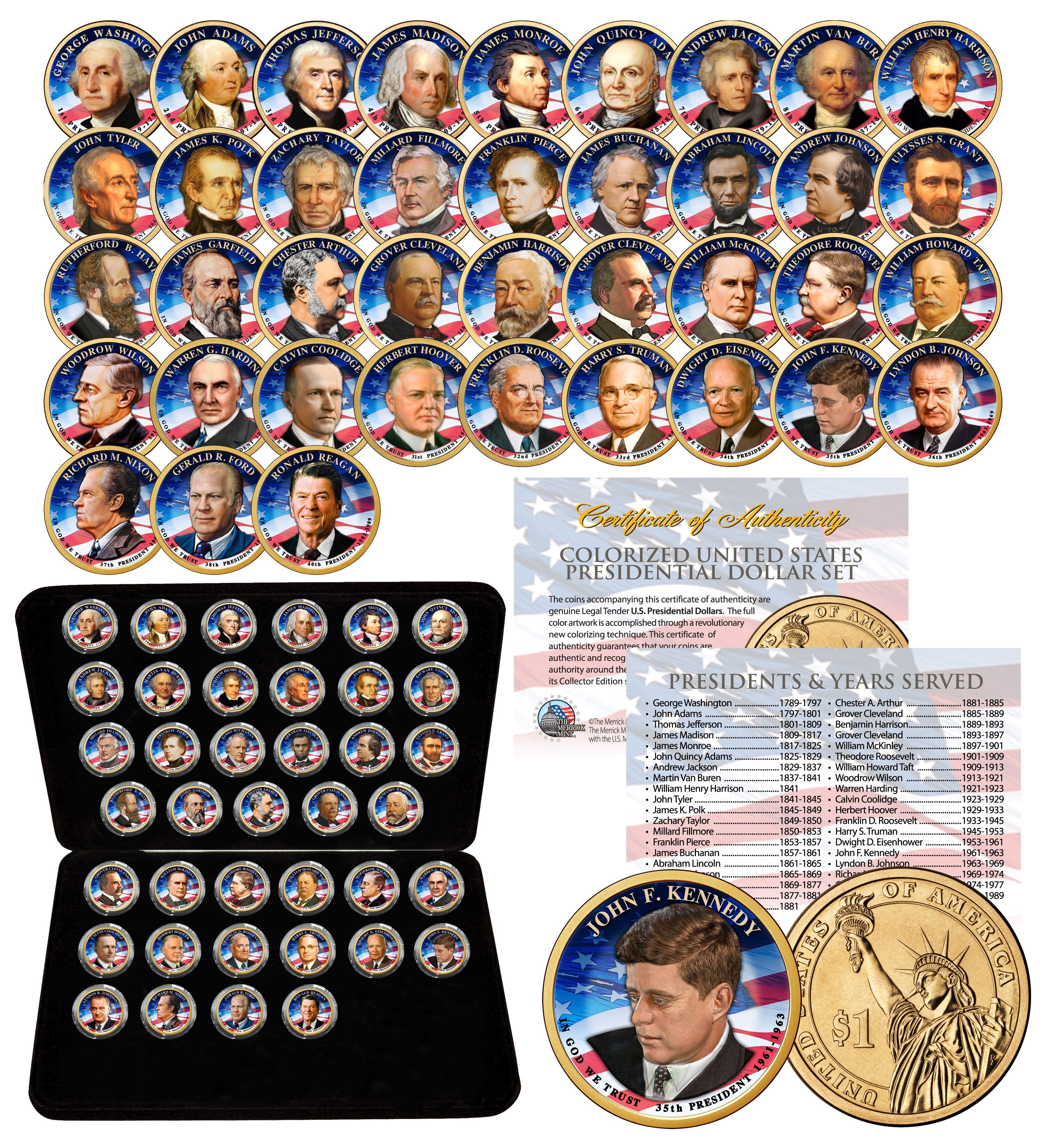 2007-2016 Complete Collection of U.S. PRESIDENTIAL DOLLARS - COLORIZED ...