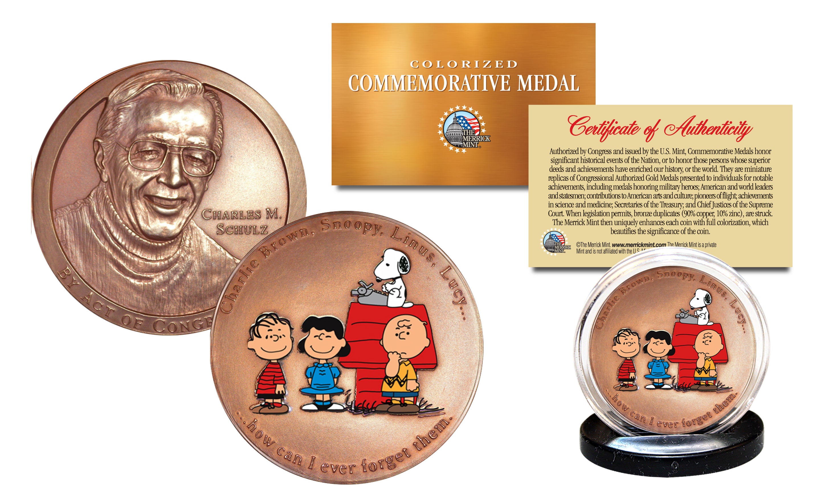 Colorized CHARLES M SCHULZ - Commemorative Congressional US Medal - PE ...